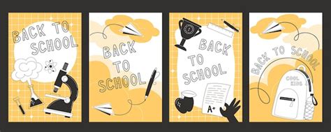 Premium Vector Back To School Essentials Poster Set With School Supplies