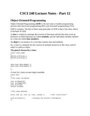 Csci Object Oriented Programming Lecture Notes Csci