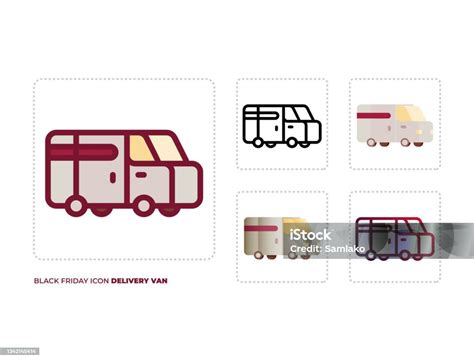 블랙 프라이데이 아이콘 배달 밴 다섯 가지 스타일 즉 색상 윤곽선 라인 평면 그라데이션 플랫 그라데이션 라인 검은색에 대한 스톡 벡터 아트 및 기타 이미지 Istock