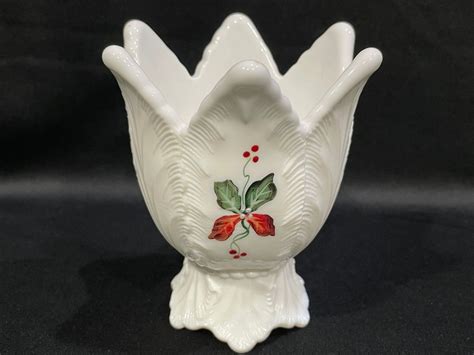 Fenton Art Glass White Tulip Two Way Candle Holdervotive Hand