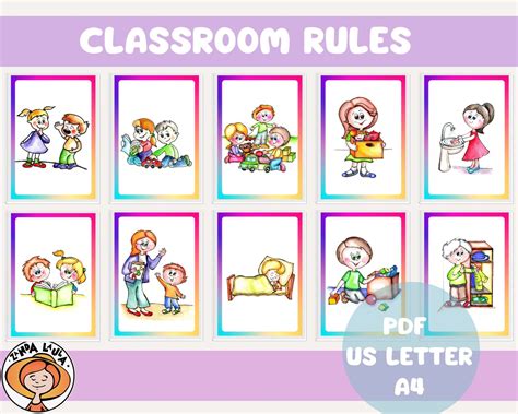 Rainbow Classroom Rules Posters Set Of 10 Printable Decor Pdf Etsy
