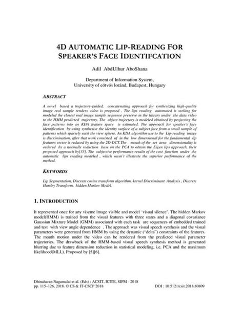 4d Automatic Lip Reading For Speakers Face Identifcation Pdf