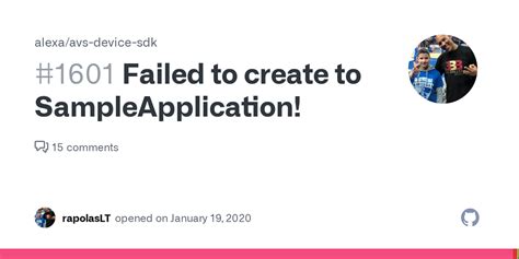 Failed To Create To Sampleapplication · Issue 1601 · Alexaavs Device