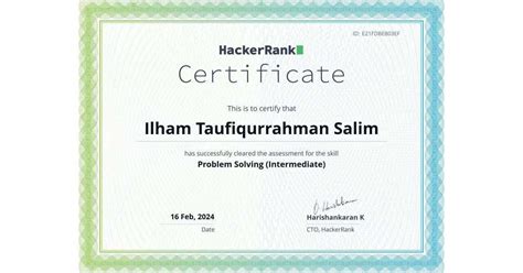 Ilham Taufiqurrahman Salim On Linkedin Hackerrank Skill Certificate
