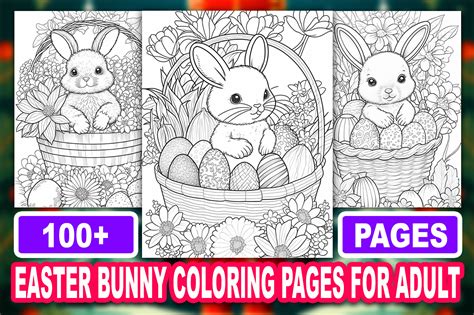 Easter Bunny Coloring Pages For Adult Graphic By Ekradesign · Creative