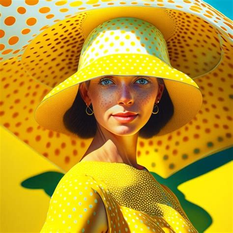 Premium Ai Image Women Wearing Yellow Hat With Yellow Dotted Dress On