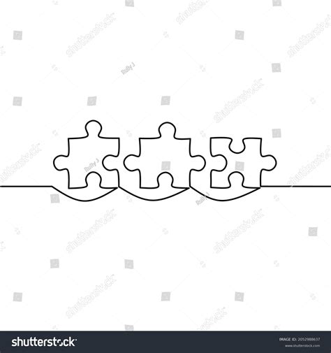 Continuous Line Drawing Puzzle Pieces Problem Stock Vector Royalty