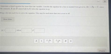 Solved 2 Of 7 Sometimes A Literal Equation Has More Than One Variable