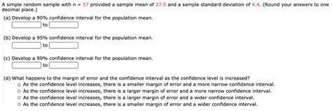 solved a simple random sample with n 57 provided a sample