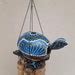 Unusual Bamboo Coconut Nodding Turtle Wind Chime Blue Hand Painted
