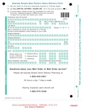 Fillable Online Express Scripts Home Delivery Order Form Fax Email