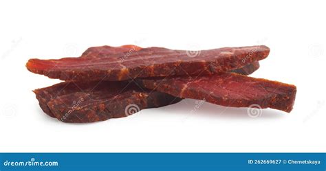 Pieces Of Delicious Beef Jerky On White Background Stock Image Image