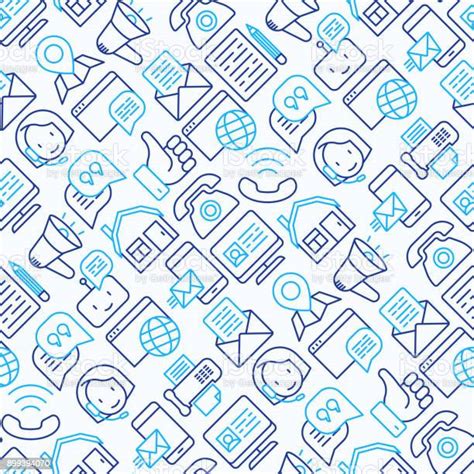 문의 전화 팩스 연산자 콜 센터 전자 메일 채팅 봇 포인터 피드백의 얇은 선 아이콘으로 완벽 한 패턴 현대 벡터 일러스트입니다