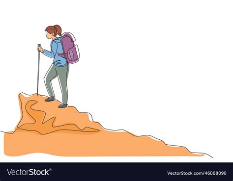 Single Continuous Line Drawing Woman Climbing Up Vector Image