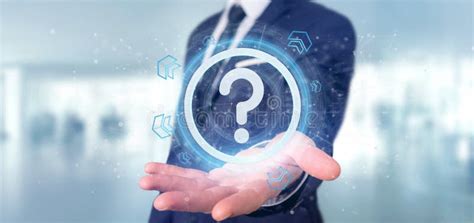 Man Holding A Technology Question Mark Icon On A Circle 3d Rendering