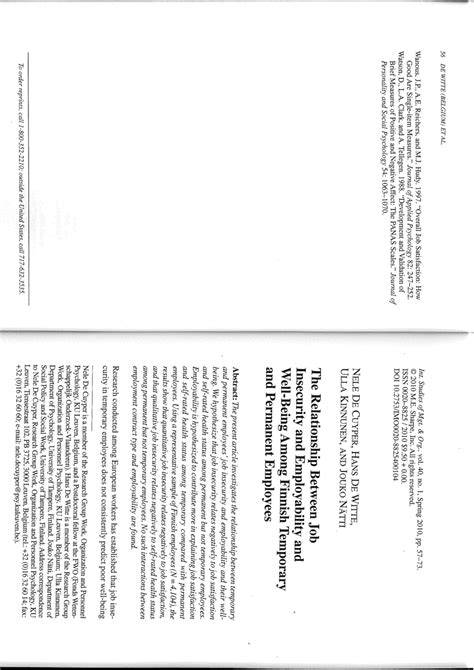 Pdf The Relationship Between Job Insecurity And Employability And Well Being Among Finnish