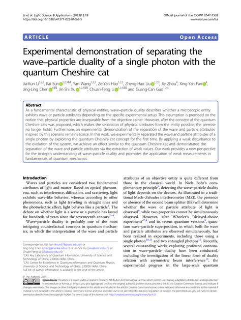 Pdf Experimental Demonstration Of Separating The Waveparticle