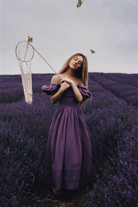 Wallpaper Purple Skirt Girl Lavender Flowers Field Butterfly