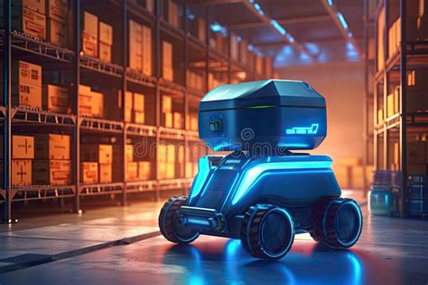 Automated Management Inventory And Delivery Robot At Storage Warehouse