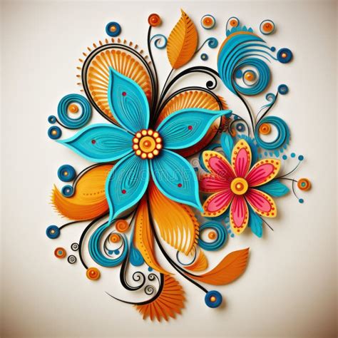 Colorful Floral Design On A Beige Background Stock Illustration