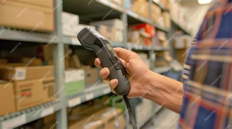 Premium Photo A Person Using A Wireless Barcode Scanner For Inventory Management