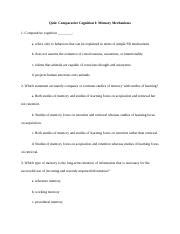Comparative Cognition I Memory Mechanisms Quiz Course Hero