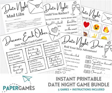 5 Fun And Sexy Date Night Games Bundle Instant Download Couples Date