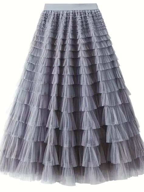 Mesh Layered Hem Skirt Boho High Waist Skirt Womens Temu