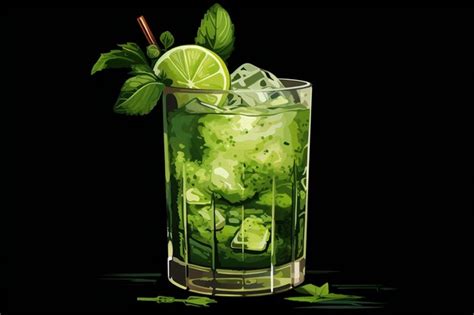 Premium Photo Mojito Cocktail Drink Woodcut Print Style