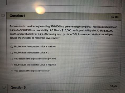 Solved Question 4 10 Pts An Investor Is Considering