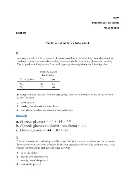 Review Problem Set 1 Answers METU Department Of Economics Fall 2023 2024 ECON 205 The