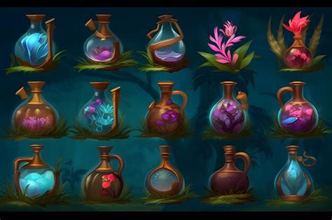 Premium Ai Image Set Of Magical Potion Bottles Neural Network Ai Generated Art
