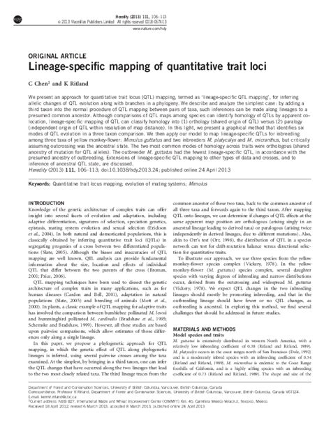 Pdf Lineage Specific Mapping Of Quantitative Trait Loci
