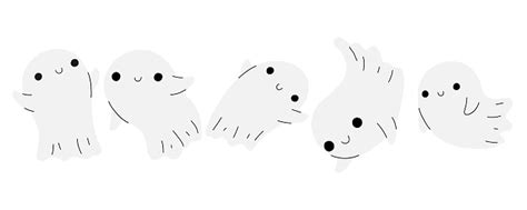 작은 유령 귀여운 카와이 스타일의 할로윈 유령 하얀 배경에 놓인 할로윈 웃는 미소 짓는 영혼의 유령 트릭 또는 벡터 만화