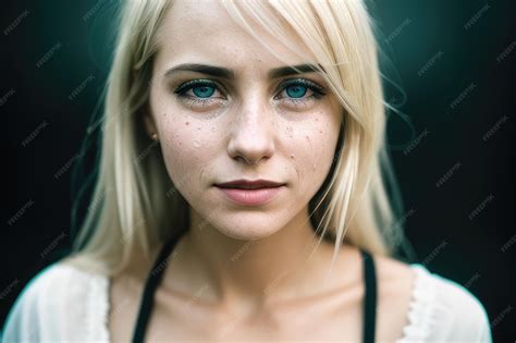Una Mujer Con Ojos Azules Y Una Camisa Blanca Con Pecas Foto Premium