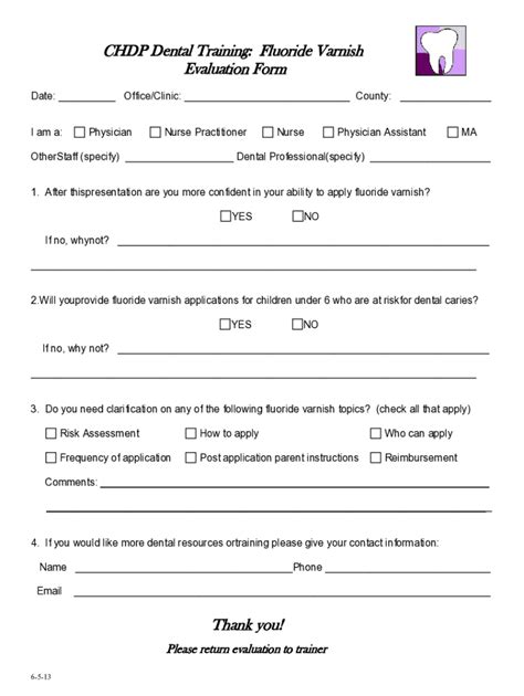 Fillable Online Chdp Dental Training Fluoride Varnish Evaluation Form