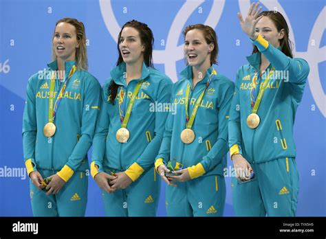 Australias 4x100m Relay Team From Left In The Olympic Aquatics Stadium