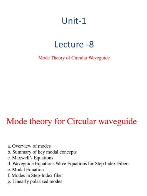 Unit 1 Mode Theory Of Circular Waveguide Pdf Waveguide Optical Fiber