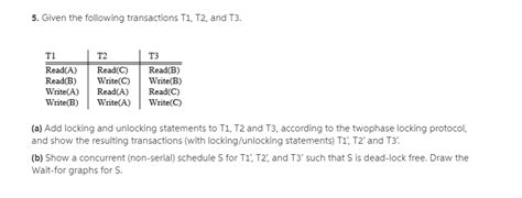 solved 5 given the following transactions t1 t2 and t3