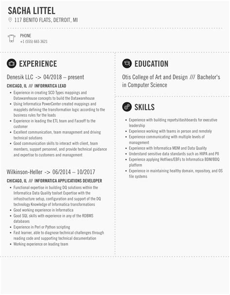Informatica Resume Samples Velvet Jobs