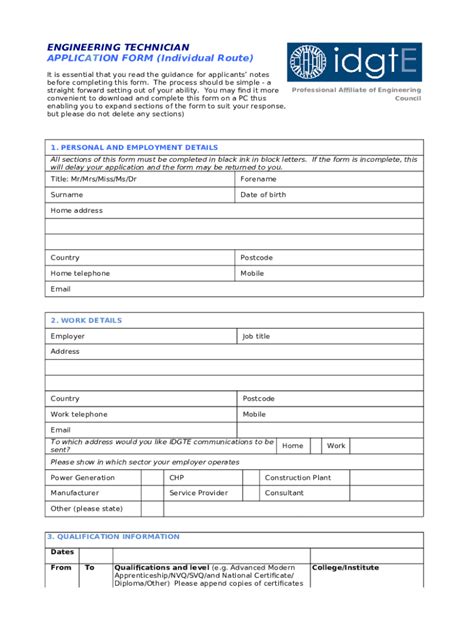 Engineering Technician Engtech Registration Application Doc