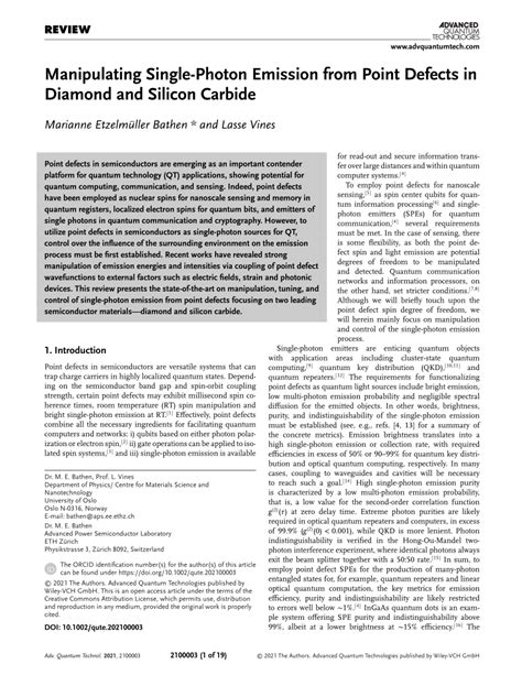 Pdf Manipulating Single‐photon Emission From Point Defects In Diamond And Silicon Carbide