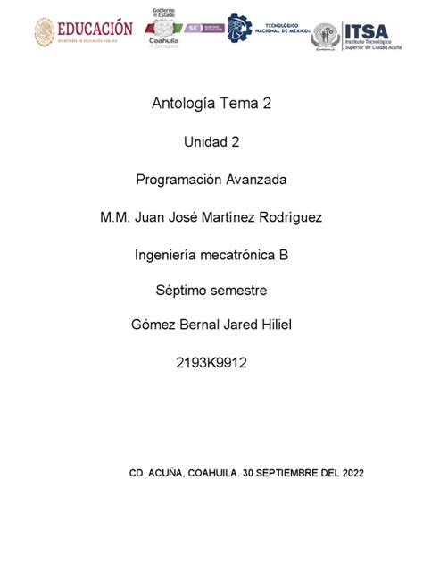 Unidad 2 Act 1 Antologia Pdf Programación Constructor