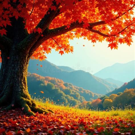 Colorful Leaves Create A Stunning Border Around A Tree S Base Landscape Foliage Orange Stock