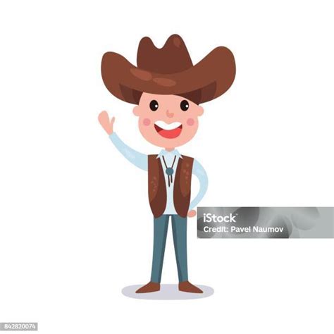 어린 소년 카우보이 의상 미국의 전통적인 옷 다채로운 벡터 일러스트 레이 션 입고 귀여운에 대한 스톡 벡터 아트 및 기타 이미지