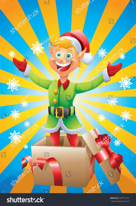 Blonde Christmas Elf Popping Out Box Stock Vector Royalty Free