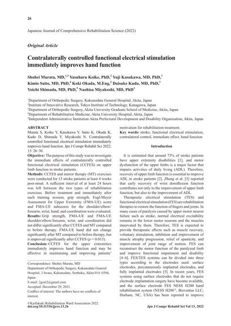 Pdf Contralaterally Controlled Functional Electrical Stimulation Immediately Improves Hand