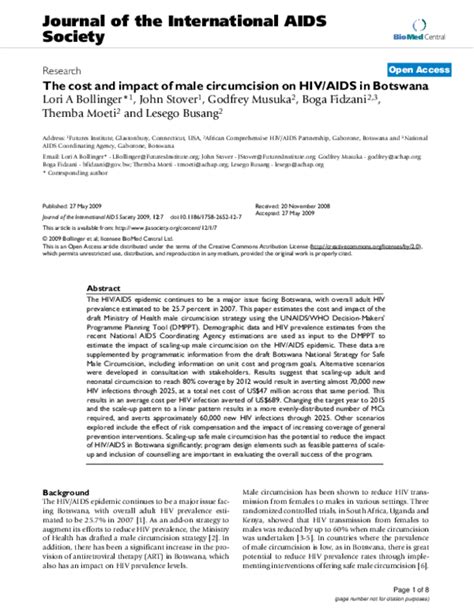 Pdf The Cost And Impact Of Male Circumcision On Hivaids In Botswana