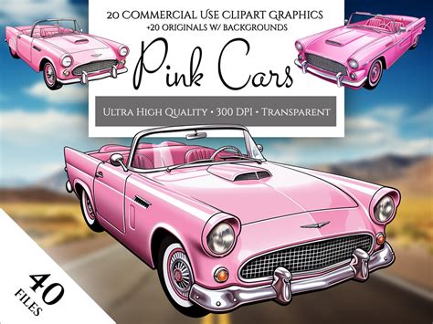 Doll Clipart Car Clip Art Retro Car Pink Convertible Vintage Car