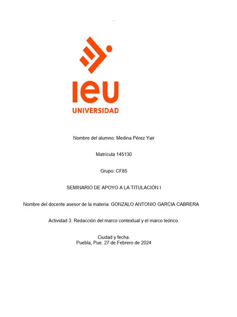 Actividad 3 Redacción Del Marco Contextual Y El Marco Teórico Pdf